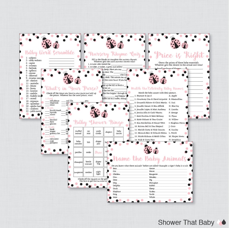Ladybug Baby Shower Games Package - Seven Printable Games: Bingo, Price ...