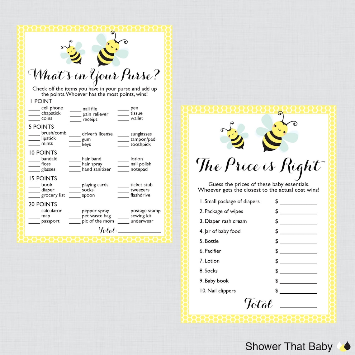 Bumble Bee Baby Shower Games Package in Yellow Seven - Etsy