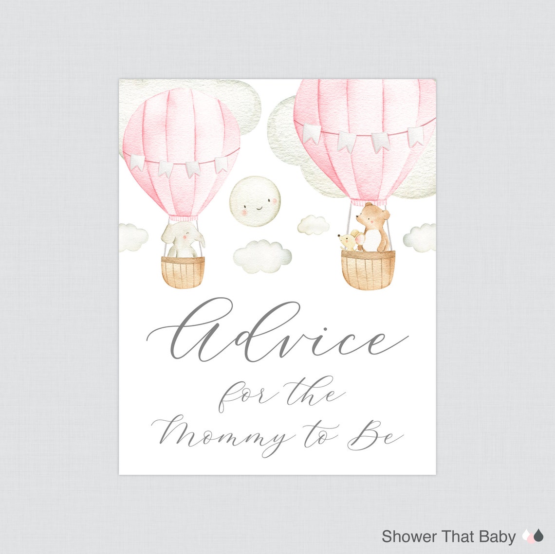 Pink Hot Air Balloon Advice for Mommy to Be Cards and Sign - Etsy