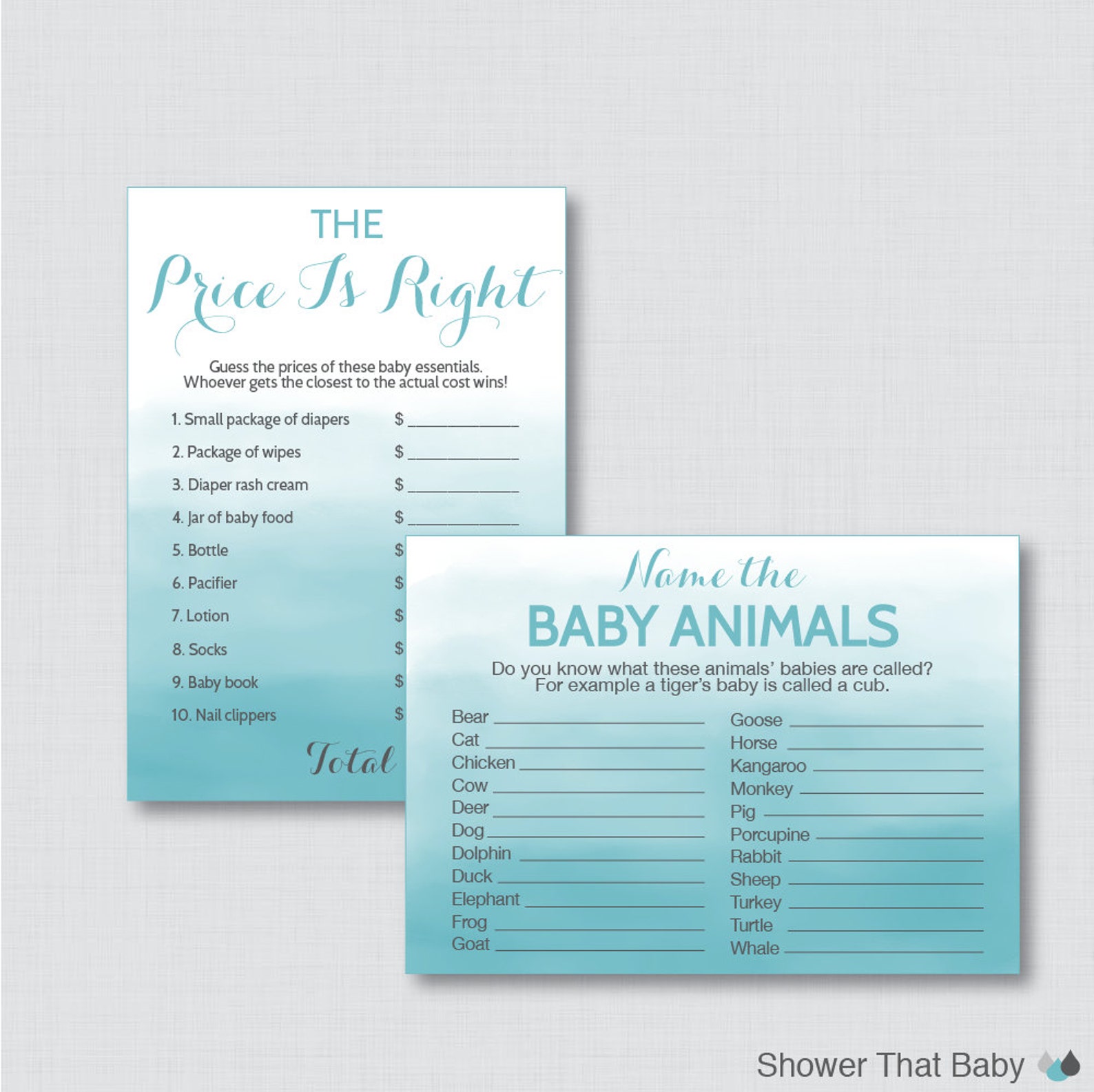 Blue Baby Shower Games Package in Blue Watercolor - Seven Printable ...