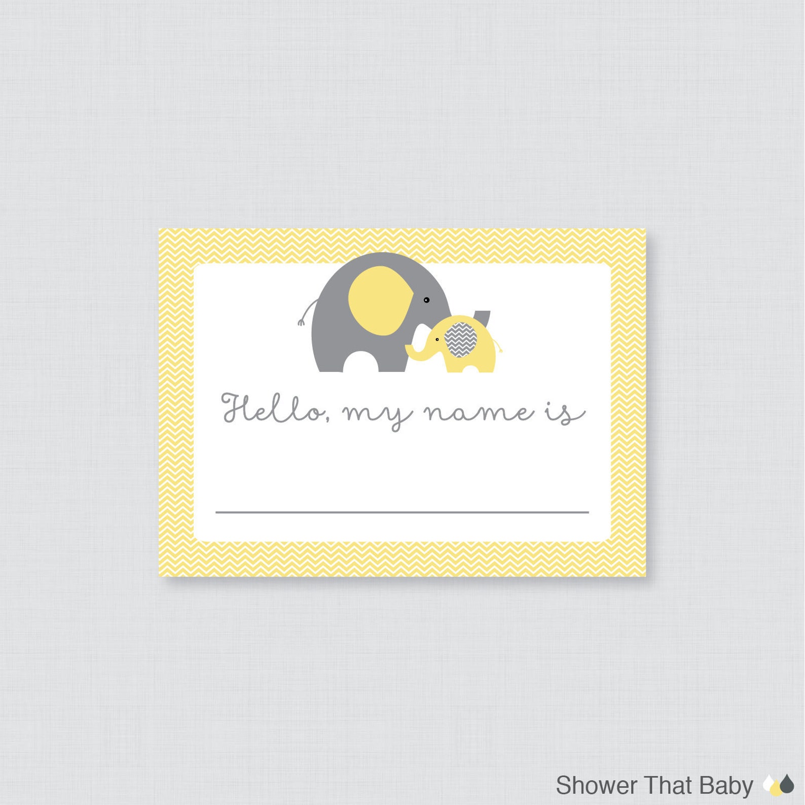 Yellow Elephant Name Tag Stickers - Printed Elephant Baby Shower Name ...