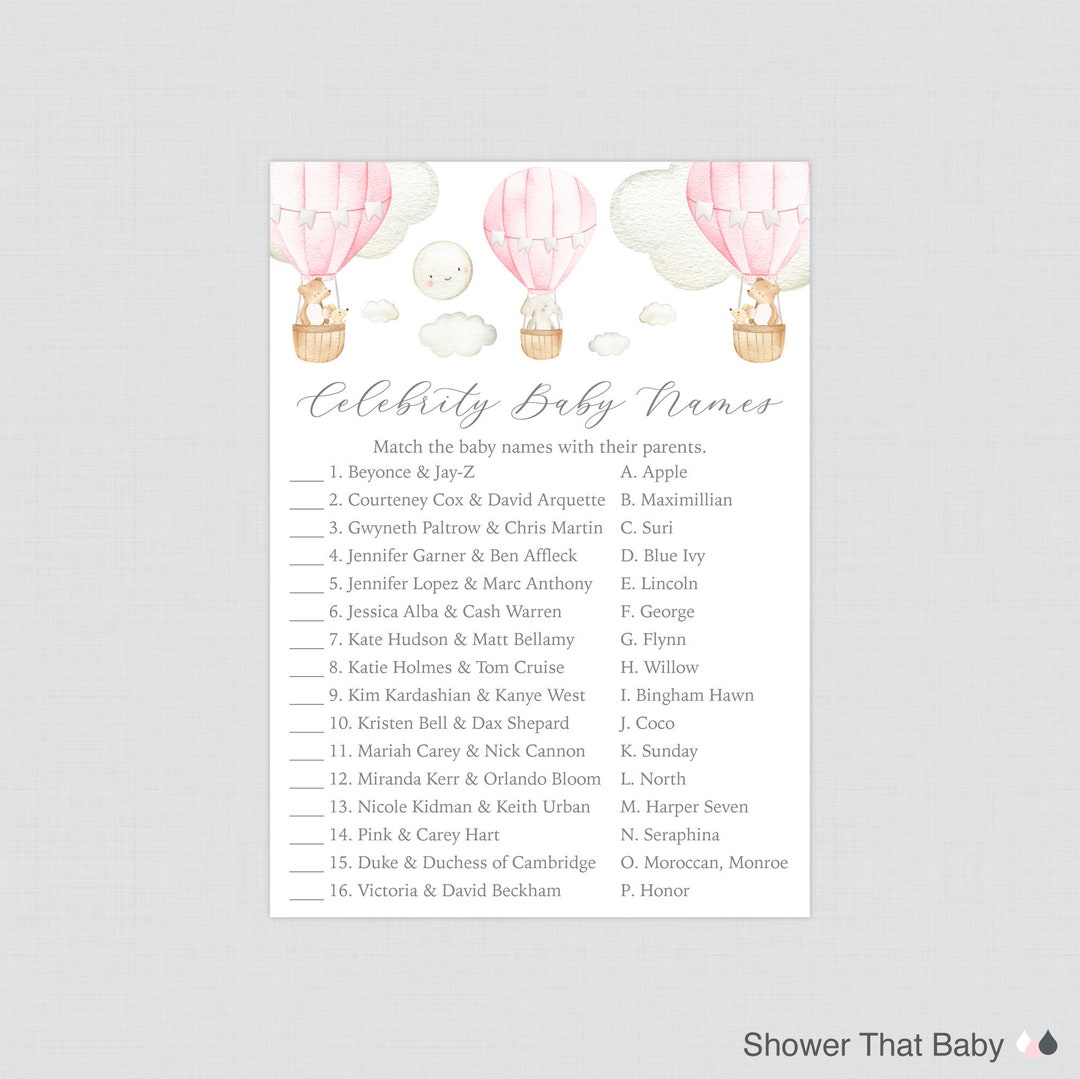 Pink Hot Air Balloon Celebrity Baby Shower Game - Celebrity Baby Name ...