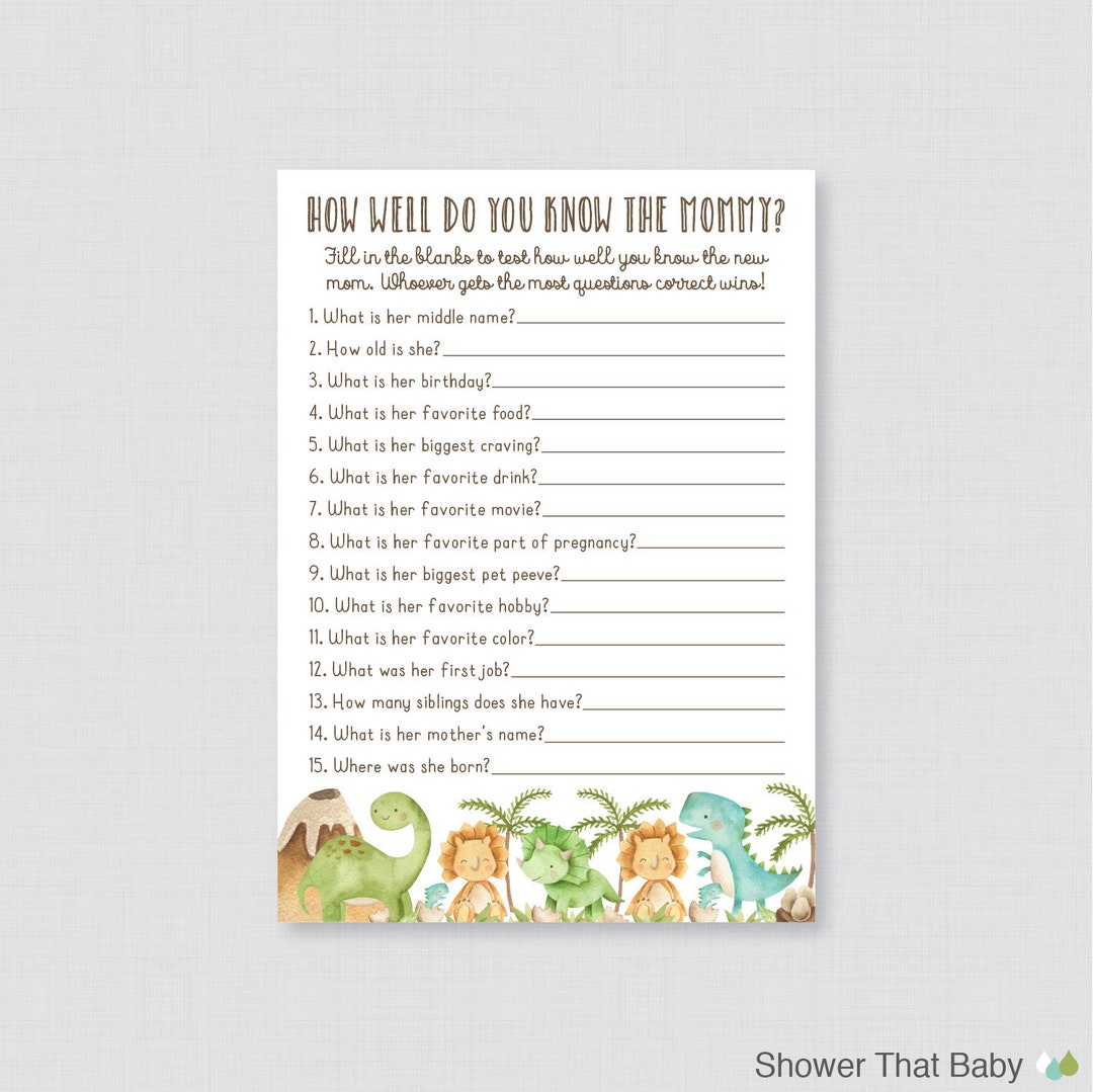 Dinosaur Baby Shower Printable How Well Do You Know the Mommy to Be ...