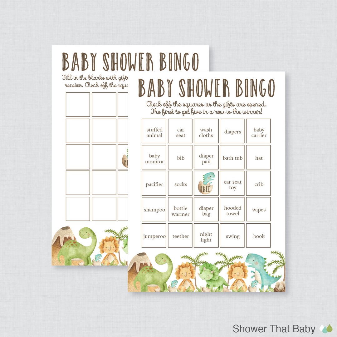 Dinosaur Baby Shower Bingo Cards - Printable Blank Bingo Cards AND ...
