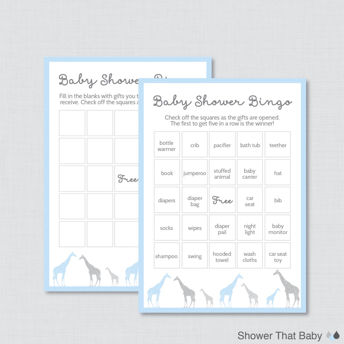 Giraffe Baby Shower Bingo Cards Prefilled Bingo Cards AND | Etsy