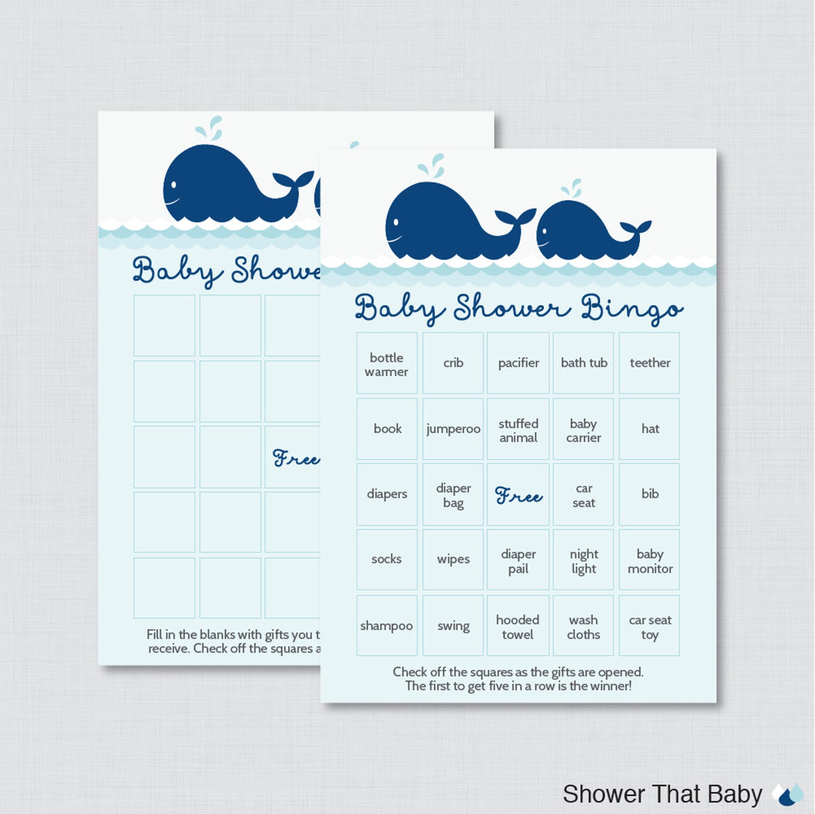 Whale Baby Shower Games Package Seven Printable Games: - Etsy