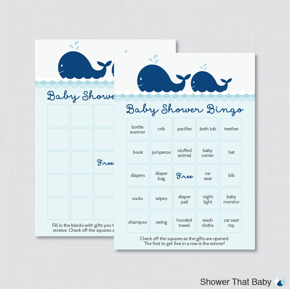 Whale Baby Shower Games Package Seven Printable Games: - Etsy