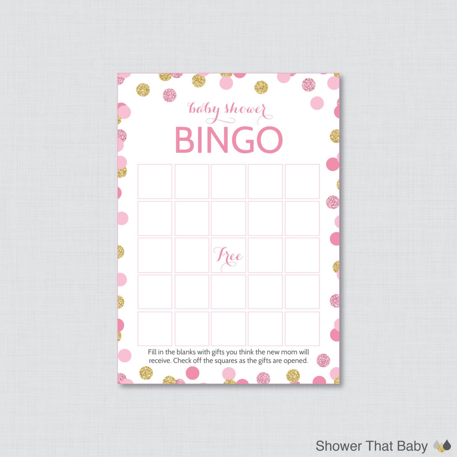 Pink and Gold Baby Shower Bingo Cards Printable Pre-filled - Etsy