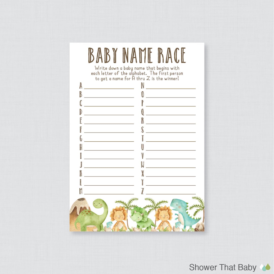 Dinosaur Themed Baby Shower Baby Name Game - Dino Baby Name Race Game ...