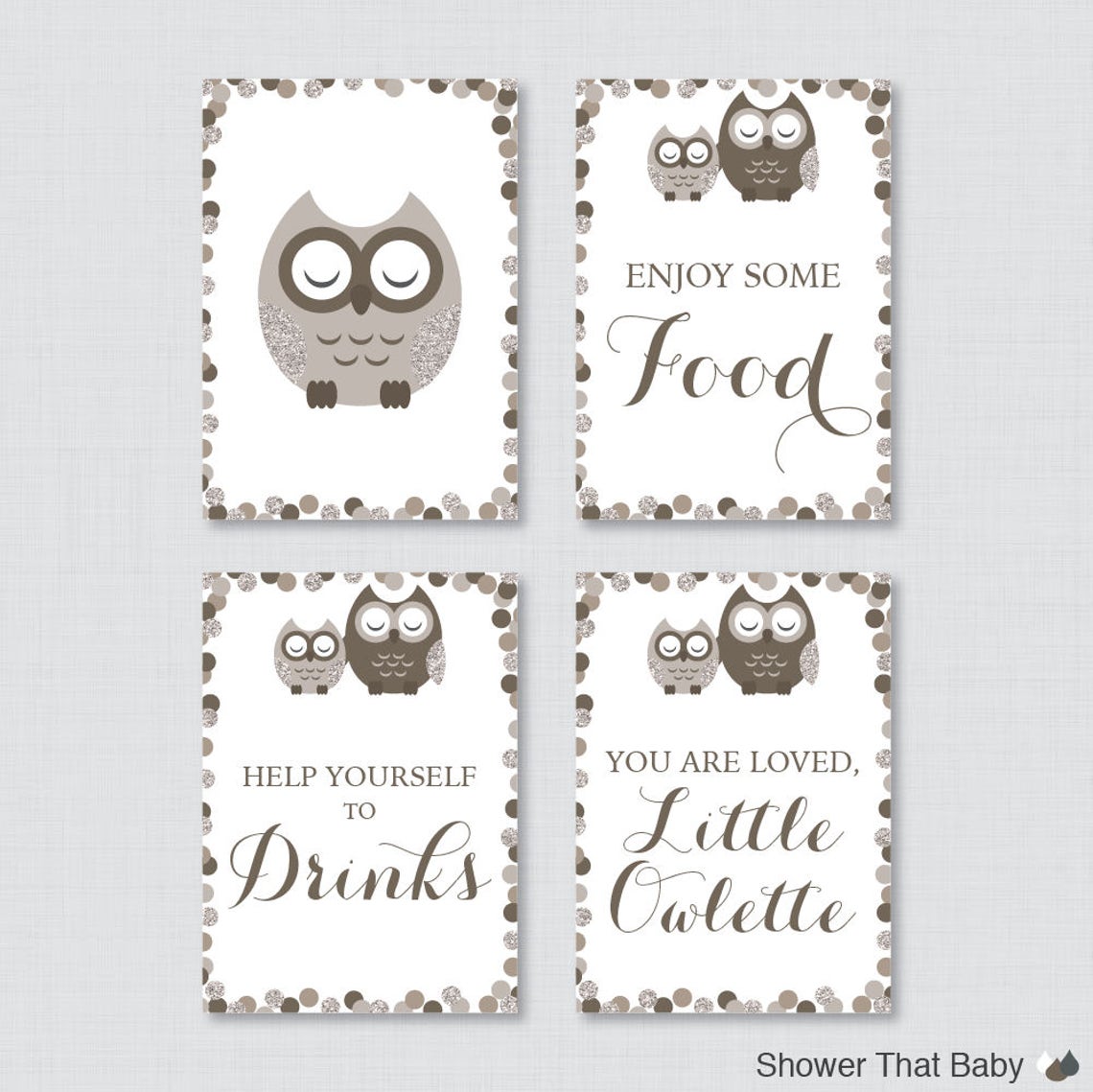 Printable Brown Owl Baby Shower Table Signs - EIGHT Signs! Welcome Sign ...