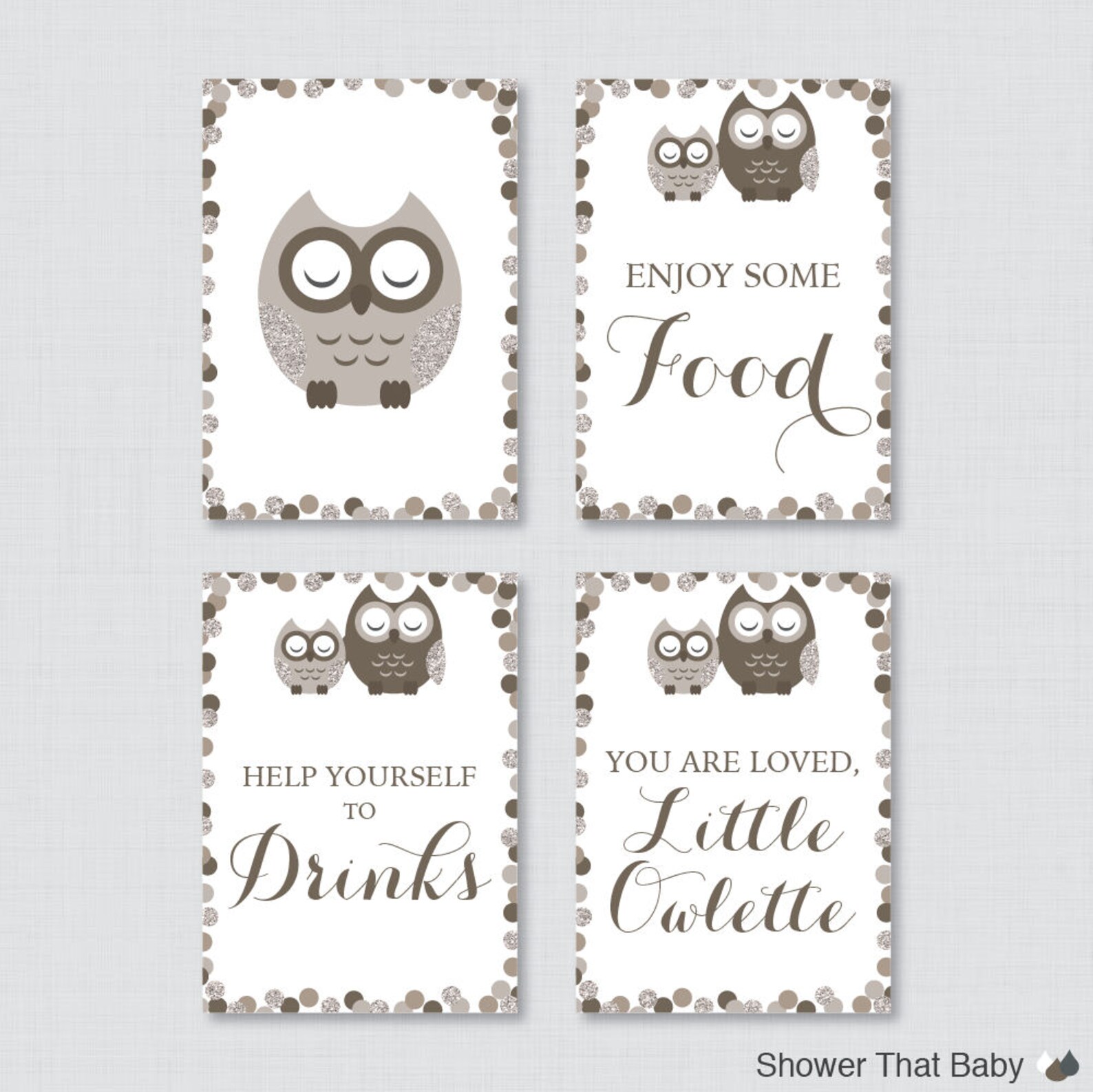 Printable Brown Owl Baby Shower Table Signs EIGHT Signs | Etsy
