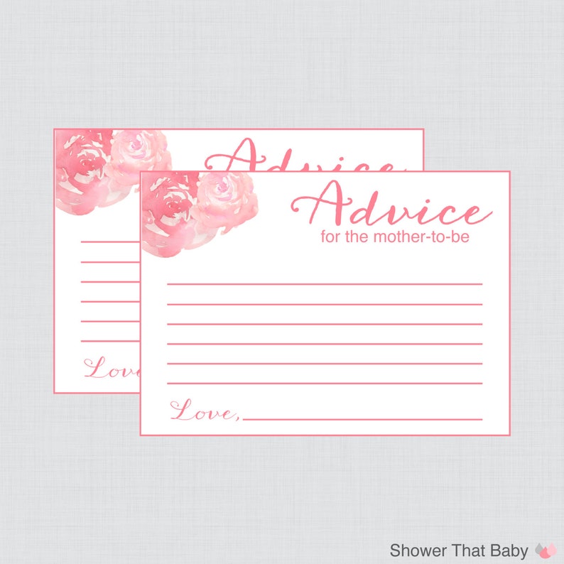 Baby Shower Advice Cards and Sign Printable Pink Girl Flowers | Etsy