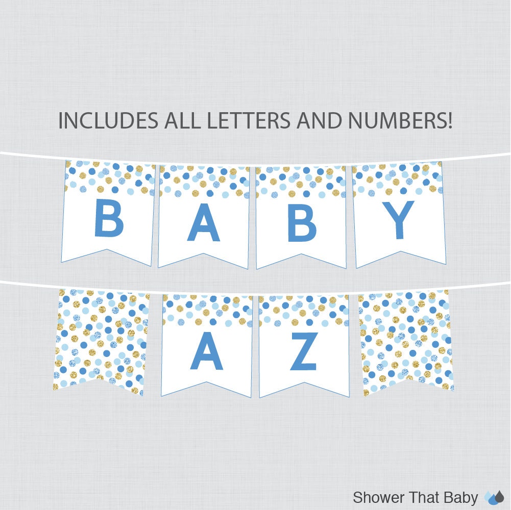 Printable Blue and Gold Baby Shower Banner Gold Glitter Dot - Etsy