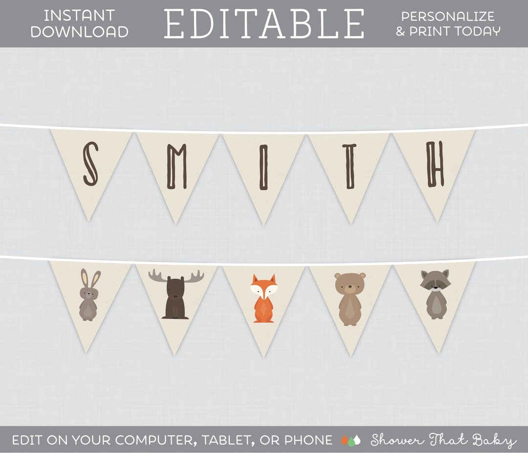 EDITABLE Woodland Banner - Printable Woodland Baby Shower Triangle ...