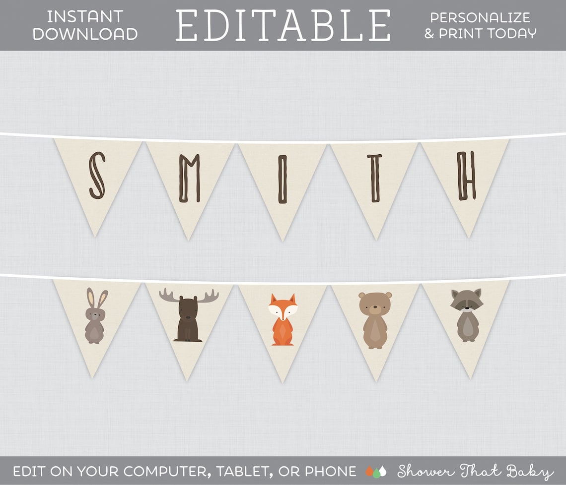 EDITABLE Woodland Banner Printable Woodland Baby Shower - Etsy