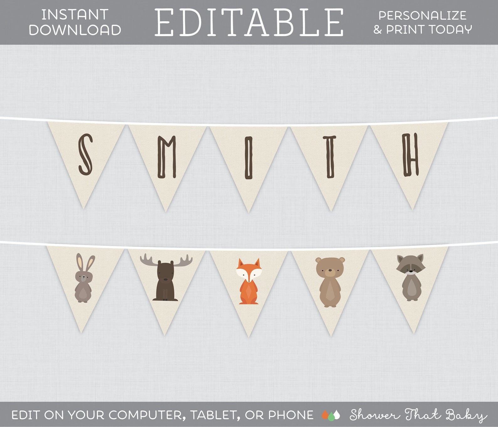 EDITABLE Woodland Banner Printable Woodland Baby Shower - Etsy