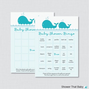 Whale Baby Shower Games Package - Seven Printable Games: Bingo, Price ...