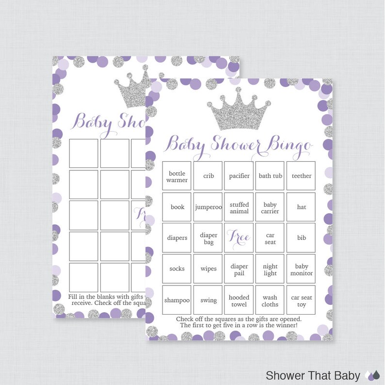 Purple Princess Baby Shower Games Package Seven Printable - Etsy