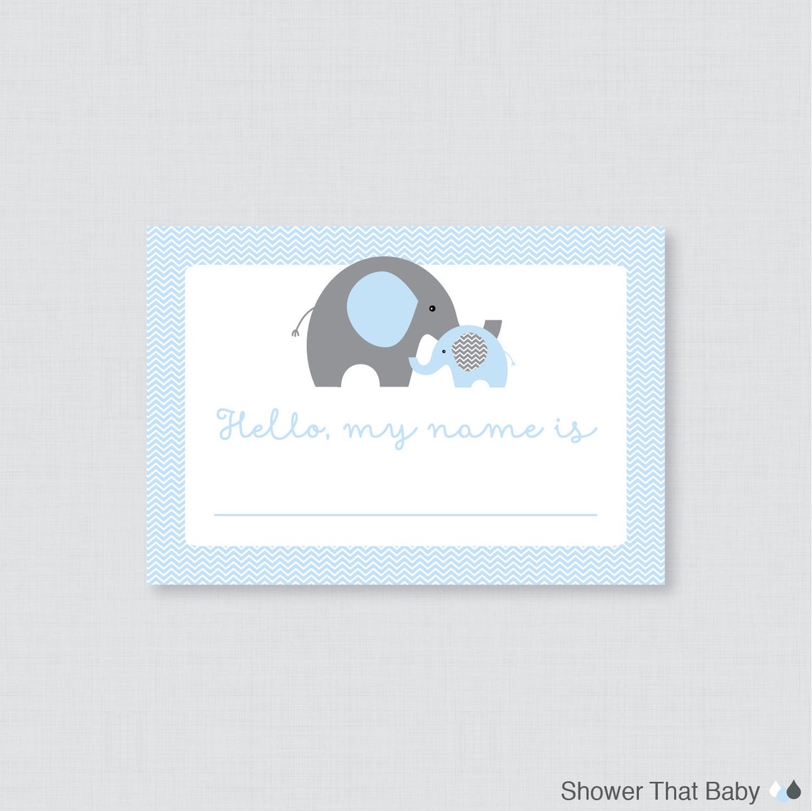Printable Elephant Name Tag Stickers Blue Elephant Themed - Etsy