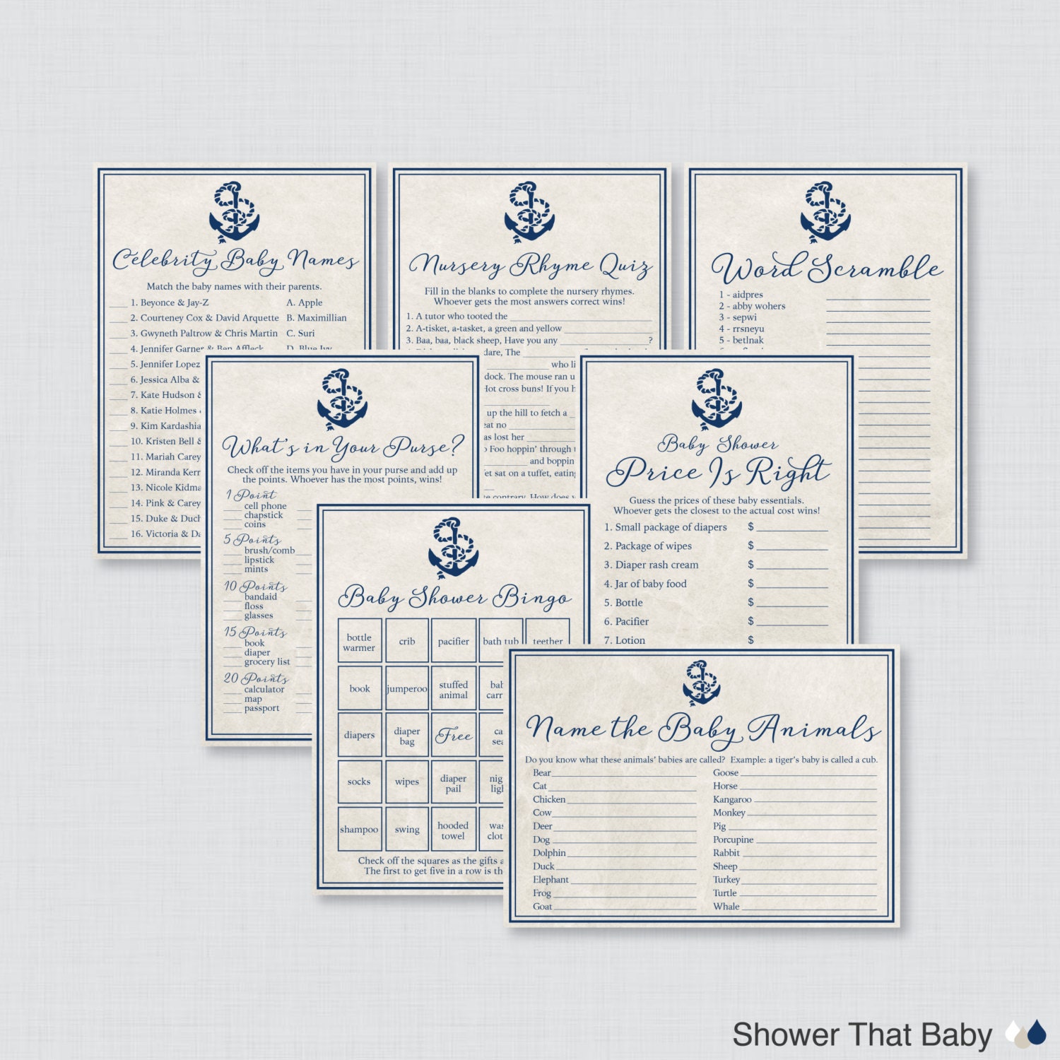Nautical Baby Shower Games Package Seven Printable Games: - Etsy