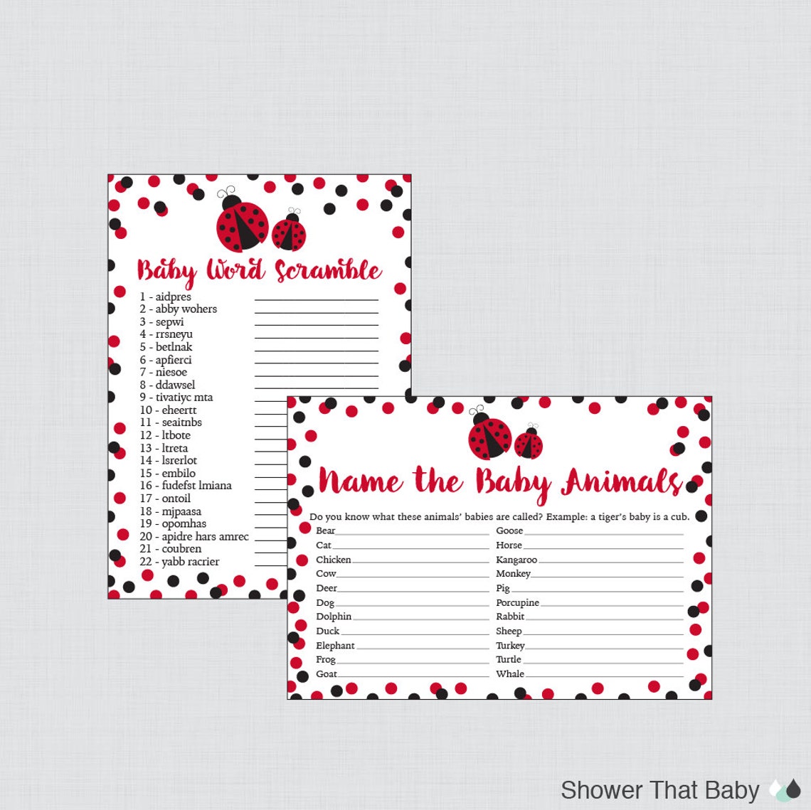 Ladybug Baby Shower Games Package - Seven Printable Games: Bingo, Price ...