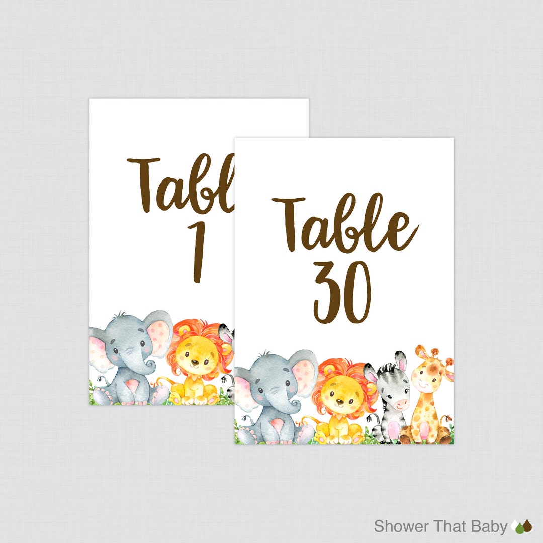 Safari Table Numbers - 5x7 AND 4x6 Safari Animal Baby Shower Table ...