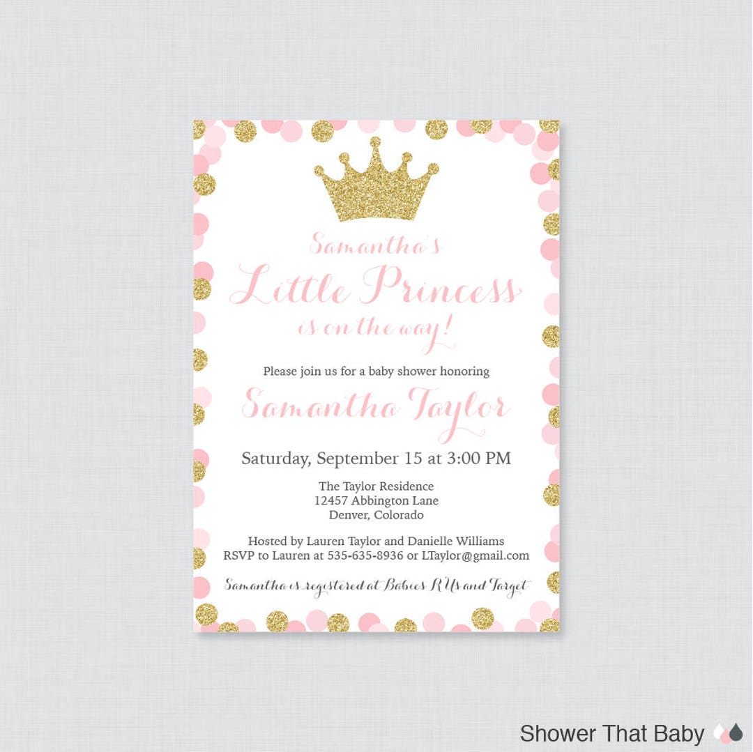 Princess Baby Shower Invitation Printable or Printed - Pink and Gold ...