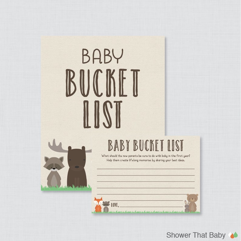 Woodland Baby Bucket List Activity - Printable Woodland Animal Themed ...