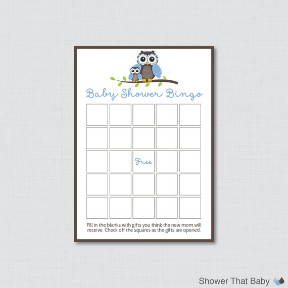 Owl Baby Shower Bingo Board