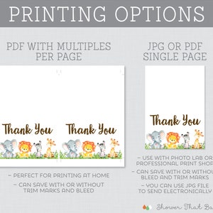 EDITABLE Safari Thank You Cards - Printable Folded Thank You Card ...