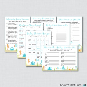 Under the Sea Baby Shower Games Package in Blue - Seven Printable Games ...