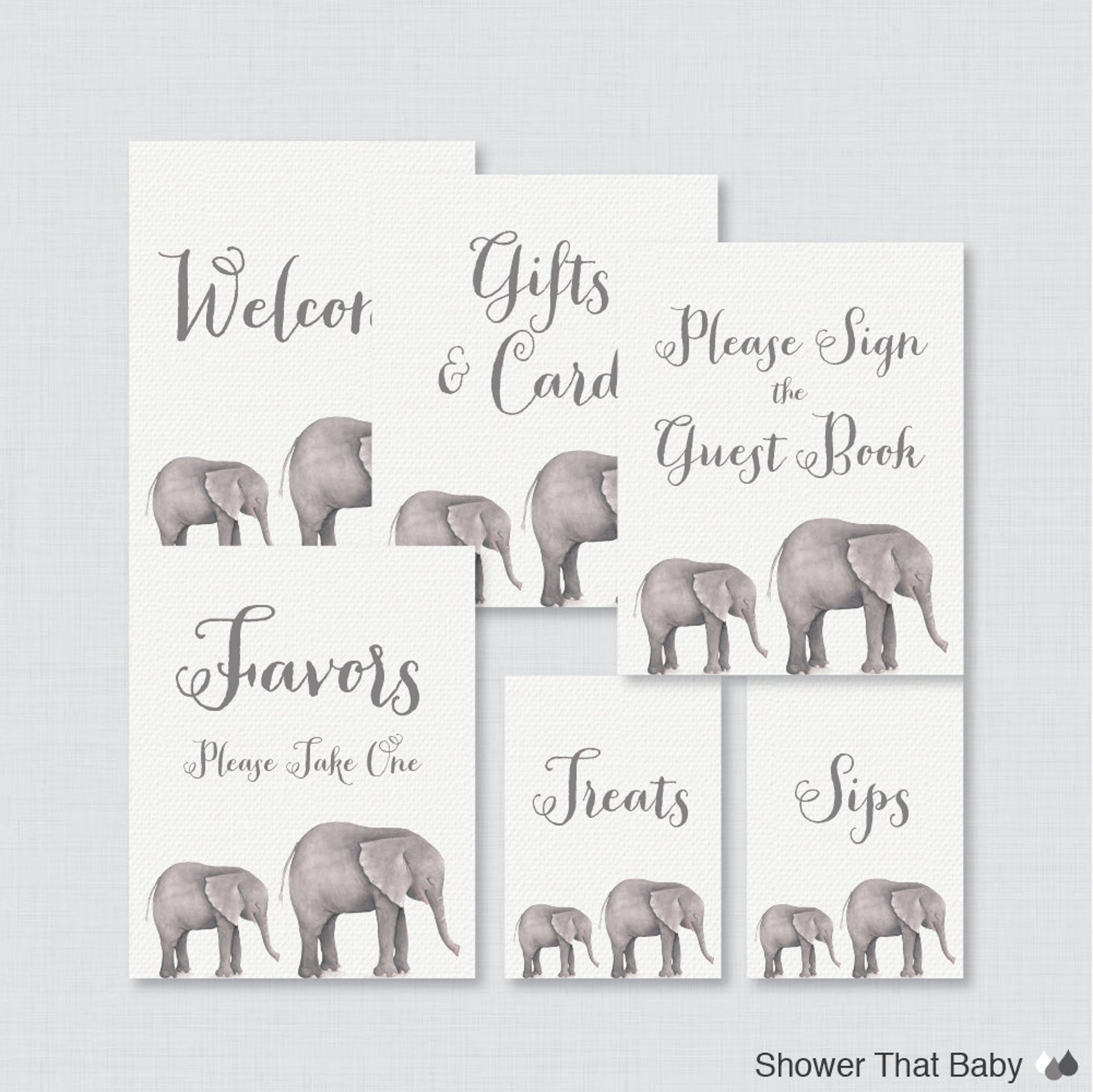 Printable Elephant Baby Shower Table Signs - SIX Signs! Welcome Sign ...
