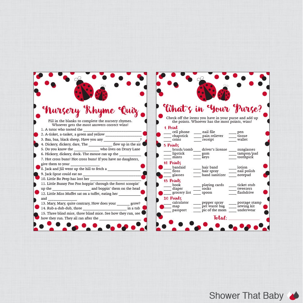 Ladybug Baby Shower Games Package Seven Printable Games: | Etsy