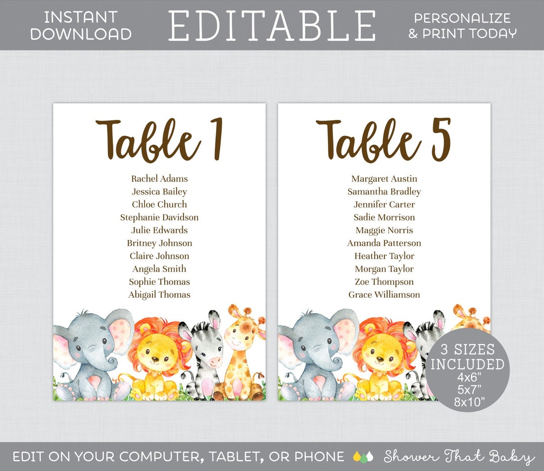 EDITABLE Table Seating Signs - 4x6, 5x7 or 8x10" Sized Table Seating ...