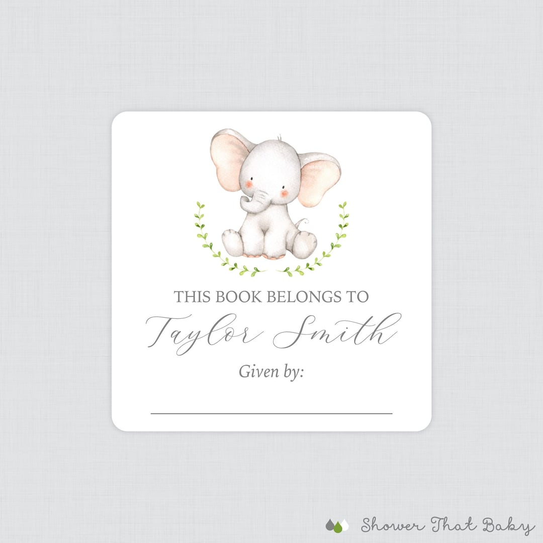 PRINTED Elephant Bookplate Stickers - Watercolor Elephant Baby Shower ...