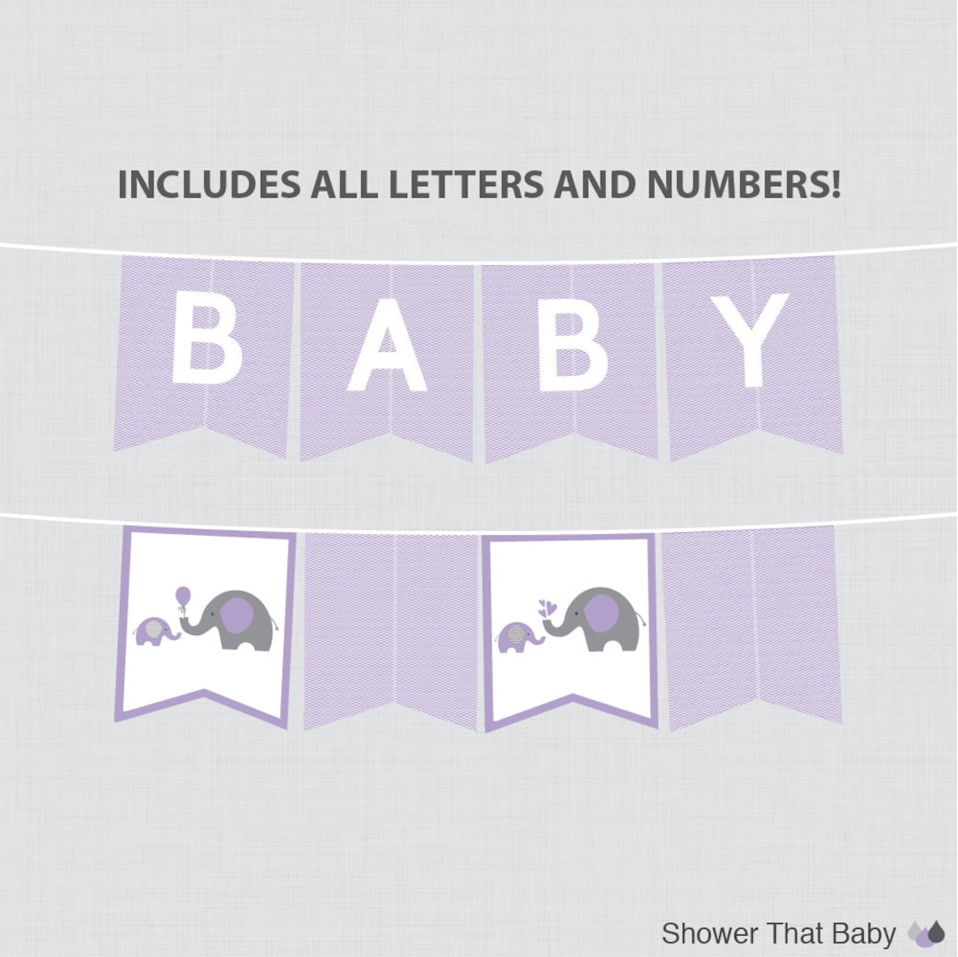 Printable Purple Elephant Baby Shower Banner Purple Gray - Etsy