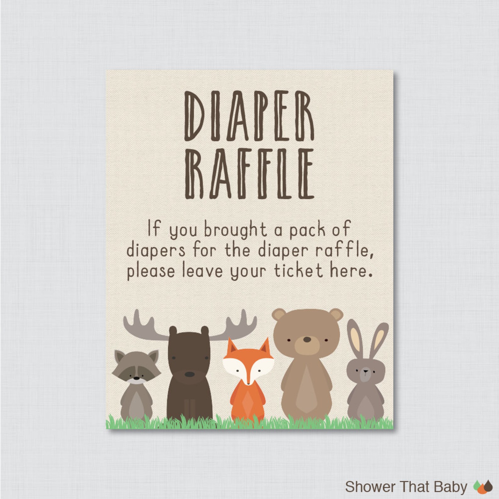 Woodland Baby Shower Diaper Raffle Ticket Cards and Diaper | Etsy