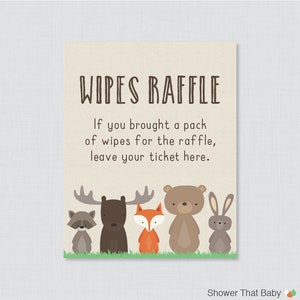 Woodland Baby Shower Wipes Raffle Tickets and Wipes Raffle Sign ...
