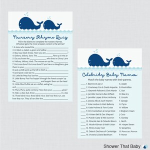 Whale Baby Shower Games Package - Seven Printable Games: Bingo, Price ...