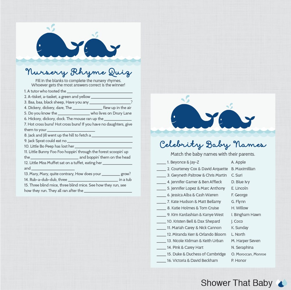 Whale Baby Shower Games Package - Seven Printable Games: Bingo, Price ...