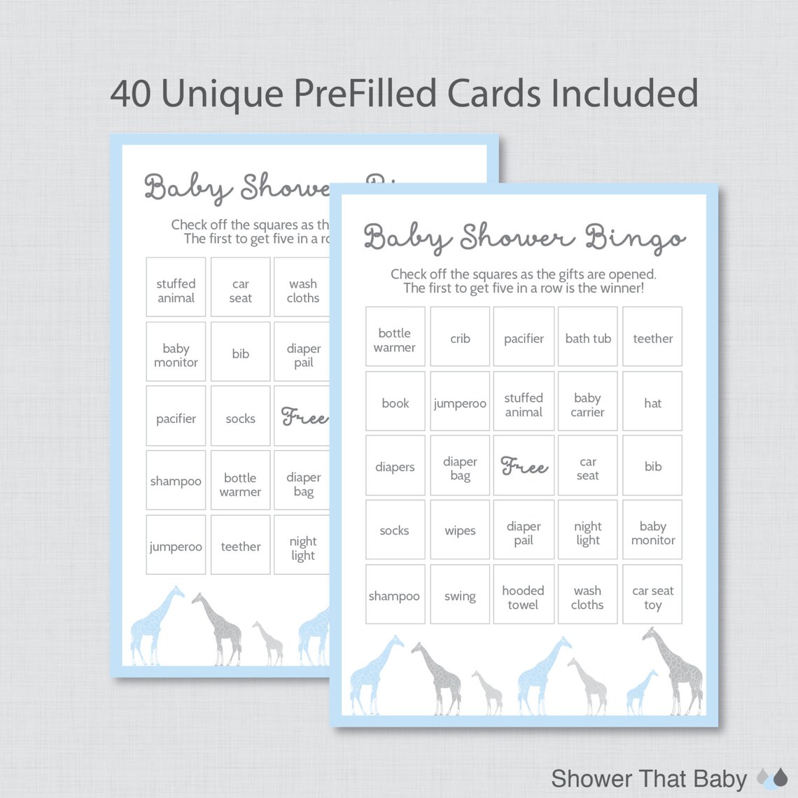 Giraffe Baby Shower Bingo Cards Prefilled Bingo Cards AND | Etsy