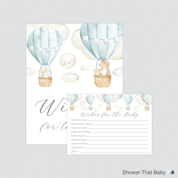 Blue Hot Air Balloon Wishes for Baby Shower Activity | Etsy