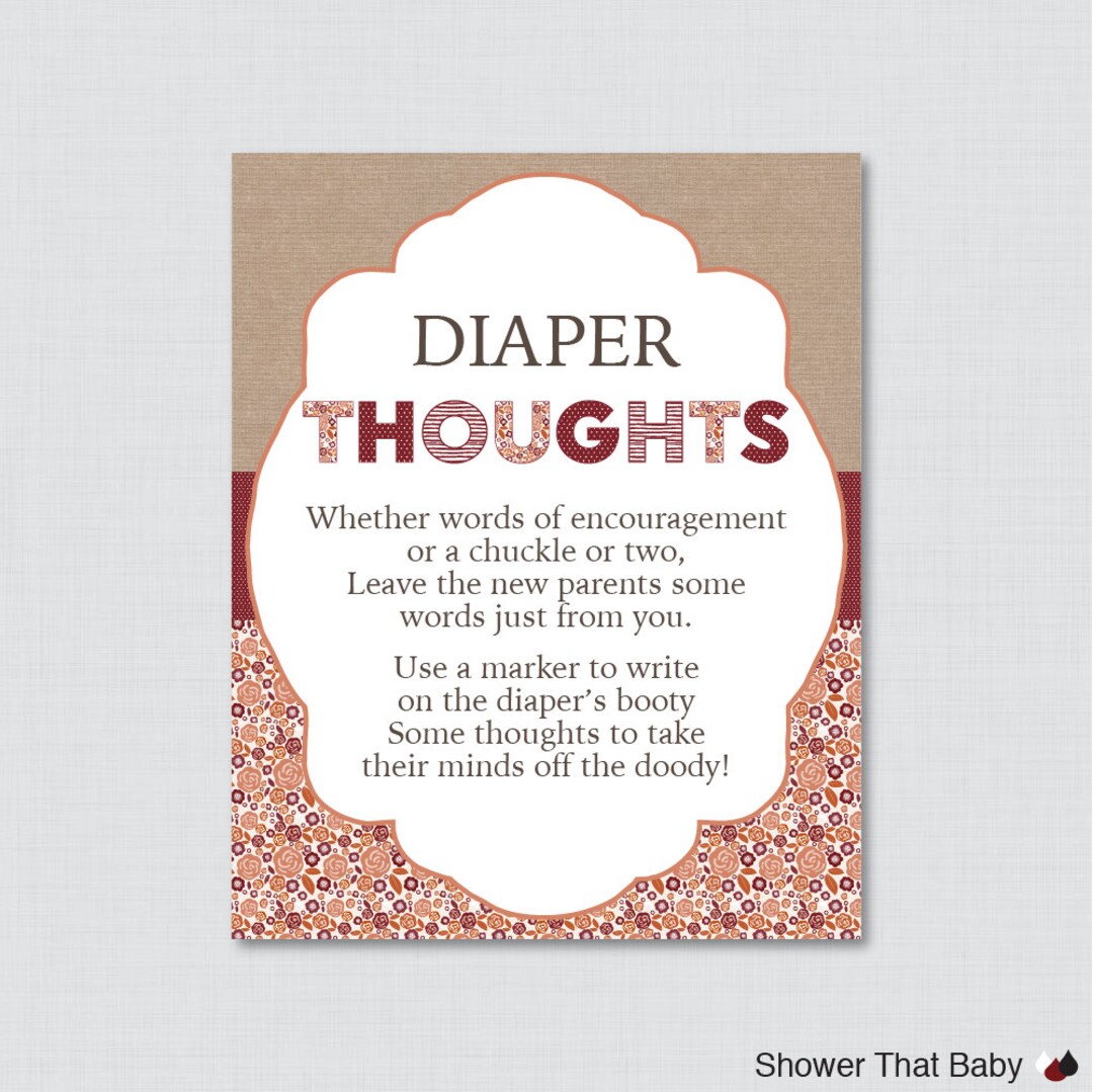 Shabby Chic Baby Shower Diaper Thoughts Game Printable Download Fall ...
