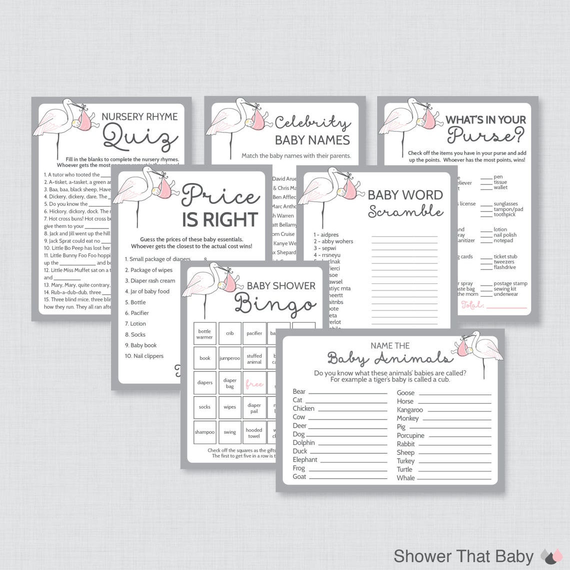 Stork Baby Shower Games Package With Seven Printable Games - Etsy