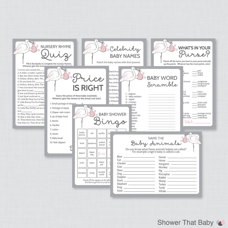 Stork Baby Shower Games Package With Seven Printable Games - Etsy