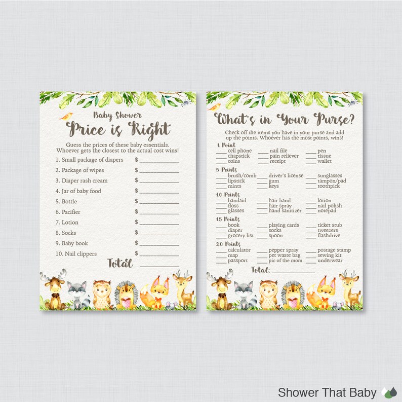 Woodland Animal Baby Shower Games Package Seven Printable - Etsy