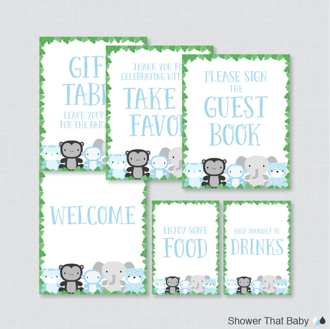 Printable Jungle Theme Baby Shower Table Signs - SIX Signs! Welcome ...