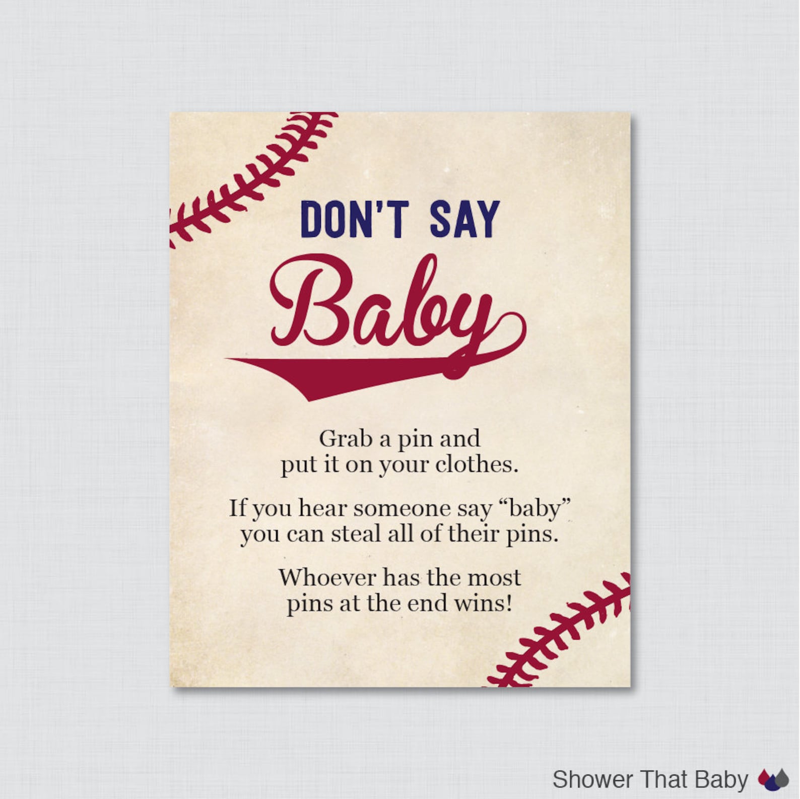 Baseball Don't Say Baby Baby Shower Game Printable Diaper - Etsy