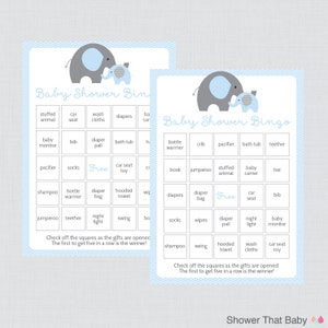 Elephant Baby Shower Bingo Cards - Prefilled Bingo Cards AND Blank ...