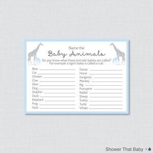 Giraffe Baby Shower Games Package in Blue and Gray - Seven Printable ...
